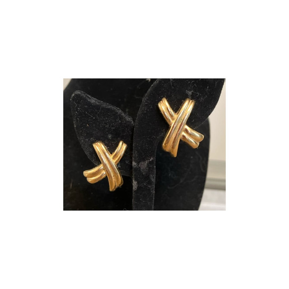 Unknown | Jewelry | Vintage Large X Shaped Gold Tone Clip On Earrings ...
